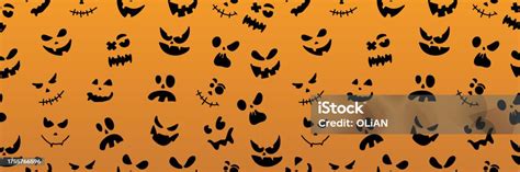 할로윈 디자인을 위한 귀엽고 소름 끼치는 호박 유령 괴물 얼굴이 있는 매끄러운 패턴 벡터 그림 가을에 대한 스톡 벡터 아트 및 기타 이미지 Istock