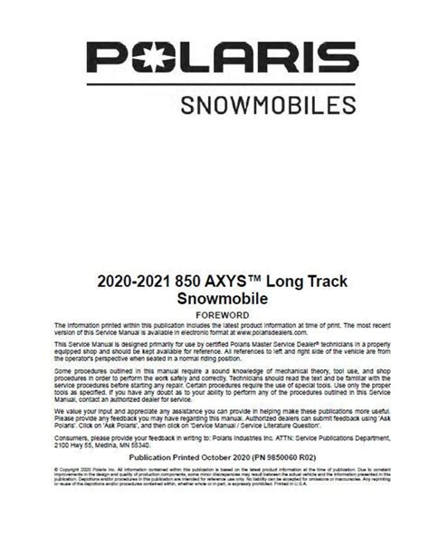 Polaris Axys 850 Snowmobile Service Manual 2020 2021 Long Track Rmk Khaos Immediate