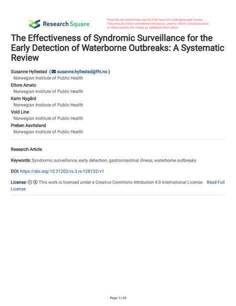 Pdf The Effectiveness Of Syndromic Surveillance For The Early Detection Of Waterborne