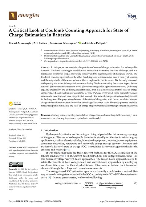 Pdf A Critical Look At Coulomb Counting Approach For State Of Charge Estimation In Batteries