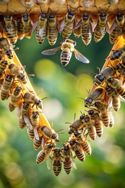 Premium Photo Teamwork Of Bees Bridge A Gap Of Two Bee Swarm Parts Bees Make Metaphor For
