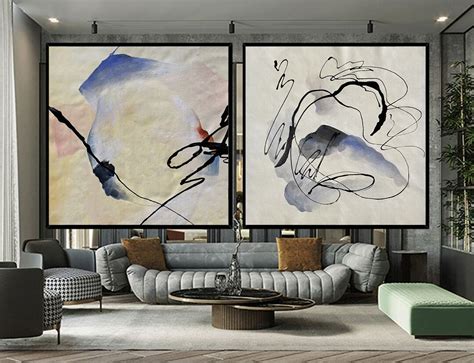 Large Abstract Canvas Art Set Original Hand Painted Wall Decor Etsy