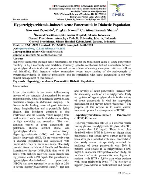 Pdf Hypertriglyceridemia Induced Acute Pancreatitis In Diabetic Population