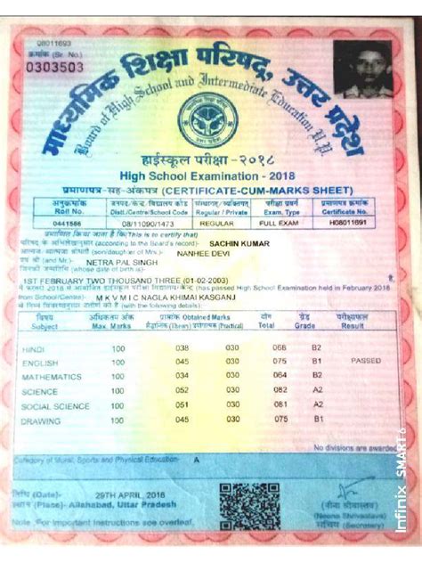 High School Marksheet 91764 Pdf