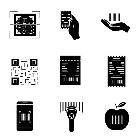 Barcodes Glyph Icons Set Qr And Linear Codes Scanning App Device