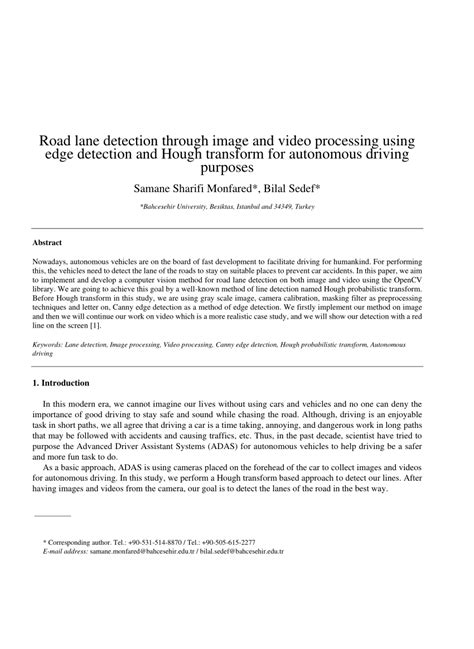 pdf road lane detection through image and video processing using edge
