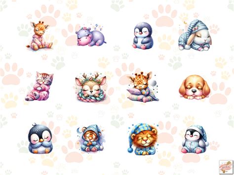 88 Cute Sleepy Animals Clipart Bundle Watercolor Sleepy Animals Png