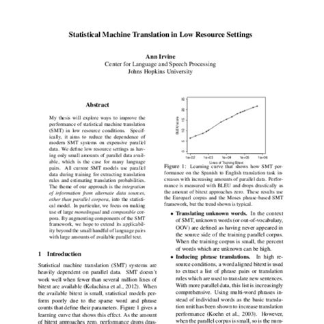 Statistical Machine Translation In Low Resource Settings Acl Anthology
