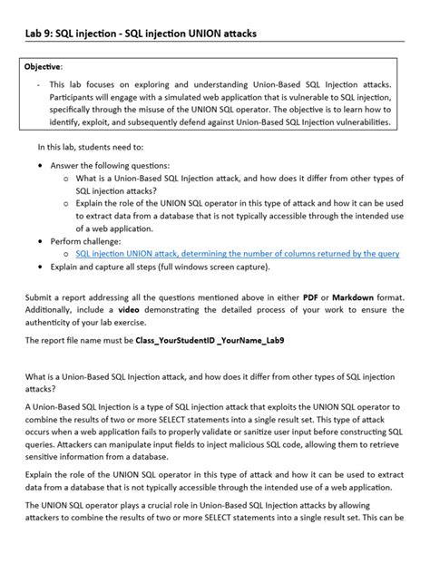 Lab9 SQL Injection - SQL Injection UNION Attacks | PDF | Sql | Security