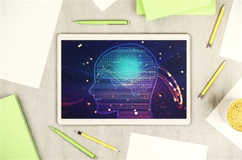 창조적 인 인간의 머리 미세 회로와 현대 디지털 태블릿 화면의 상단보기 미래 기술과 Ai 개념 3d 렌더링 기회에 대한 스톡 사진 및 기타 이미지 Istock