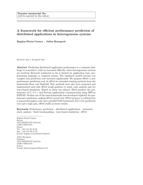 pdf a framework for efficient performance prediction of distributed