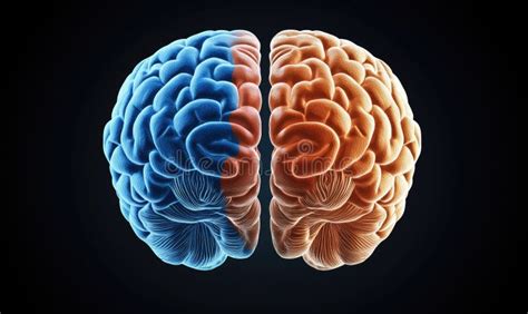 Brain Split Blue Orange Hemispheres Detailed Illustration Showcasing