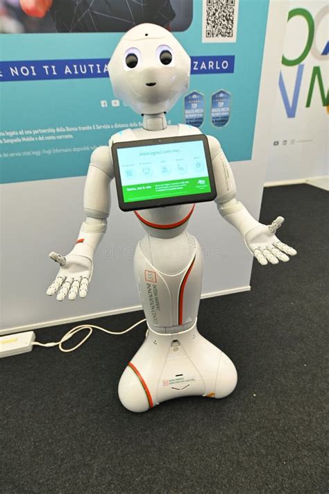 Pepper Robot Interacting With Customer Deliberated Motion Blur Editorial Stock Image Image Of