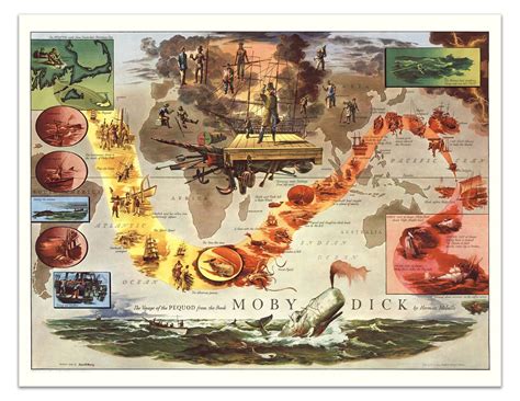 Moby Dicks Epic Voyage Map Poster Illustrated Route Of The Pequod