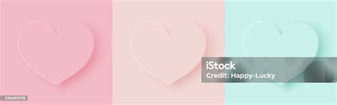 하트 엠보싱 파스텔 컬러의 미니멀 스타일로 설정 된 세트 핑크 복숭아 그린 벡터 일러스트 레이 션입니다 3차원 형태에 대한 스톡 벡터 아트 및 기타 이미지 Istock