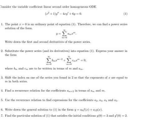 Solved Consider The Variable Coefficient Linear Second Order