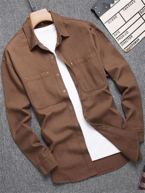 Men Dual Pocket Denim Shirt Without Tee Mens Casual Outfits Guys