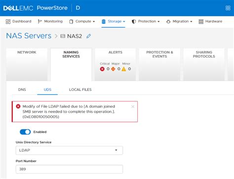 powerstore failed to modify the authentication from simple to kerberos