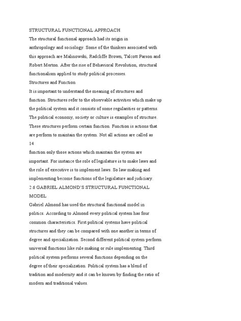 Structural Functional Approach Pdf Political Science System