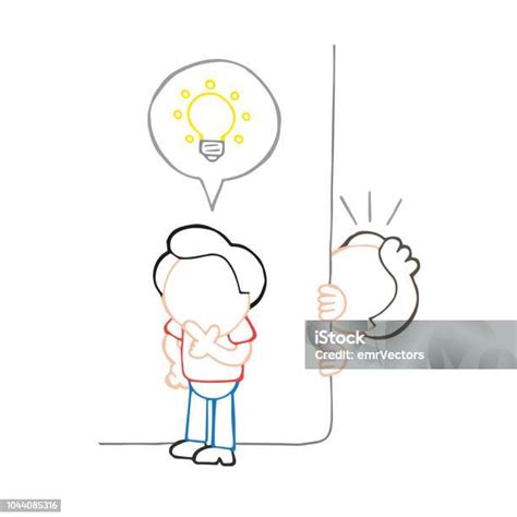 벽 뒤에 전구 아이콘 아이디어와 사람 감시 하는 사람의 손으로 그린 만화 벡터 가로채기에 대한 스톡 벡터 아트 및 기타 이미지 가로채기 강도 경호 Istock