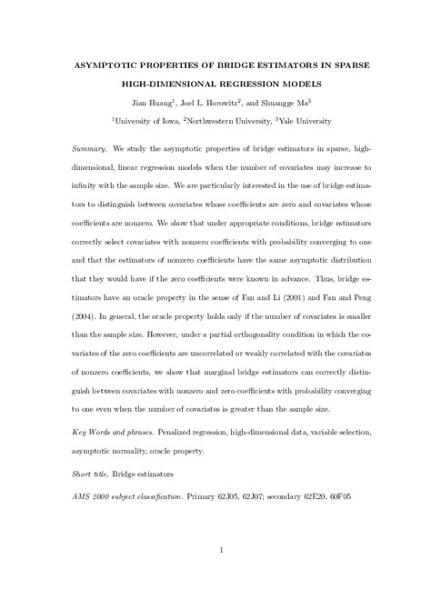 Pdf Asymptotic Properties Of Bridge Estimators In Sparse High