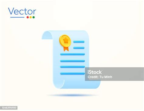 3d 문서 계약서 인증서 졸업장 메달 아이콘이 있는 라이센스 흰색 배경에 격리되어 있습니다 졸업 학생 전문가 자격 수상에 대한 개념입니다 3 벡터 그림입니다 3차원 형태에