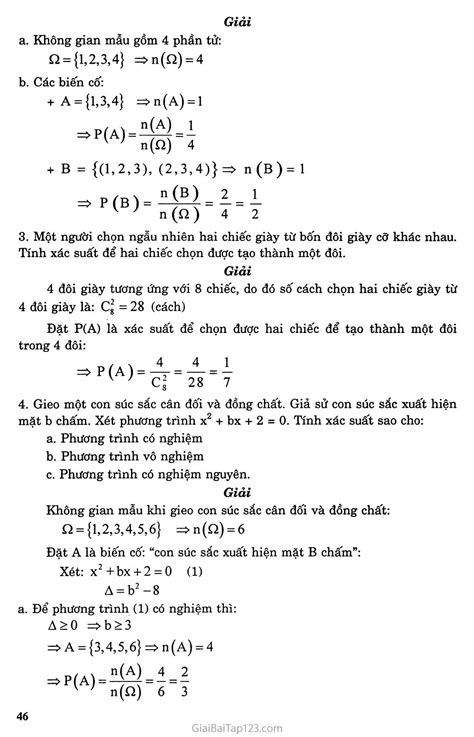 Giải bài tập Toán 11 Bài 5 Xác suất của biến cố
