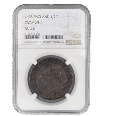 Oliver Cromwell Ad 1656 1658 Silver Halfcrown In Ngc Slab Au58