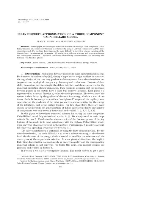 Pdf Fully Discrete Approximation Of A Three Component Cahn Hilliard