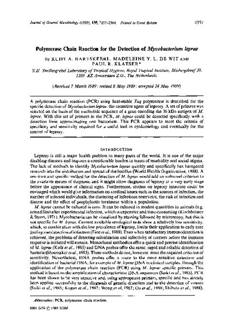 Pdf Polymerase Chain Reaction For The Detection Of Mycobacterium Tuberculosis Dna In Tissue