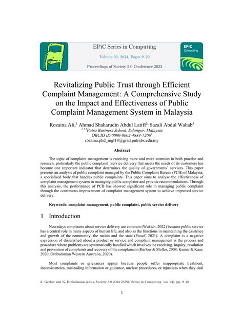 Pdf Revitalizing Public Trust Through Efficient Complaint Management
