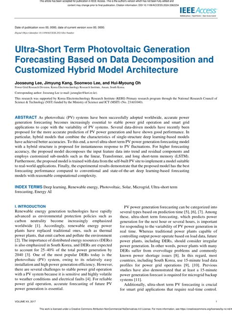 Pdf Ultra Short Term Photovoltaic Generation Forecasting Based On Data Decomposition And