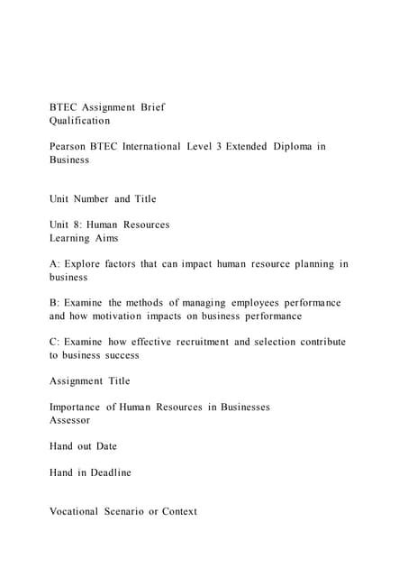 Btec Assignment Brief Qualificationpearson Btec Internat Docx
