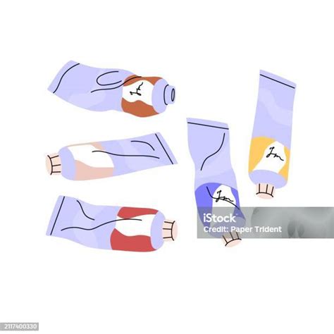 다양한 색상의 페인트 튜브 밝은 아크릴 수채화 또는 유성 염료 그림 재료 아트 문구 그림 그리기를 위한 학용품 흰색 배경에