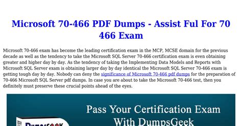 Real Microsoft 70 466 Pdf Dumps Your Implementing Data Models And Reports With Microsoft Sql