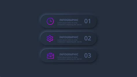 인포그래픽을 위한 어두운 중성모형 요소 다이어그램 그래프 프레젠테이션 및 차트용 템플릿입니다 옵션 부품 단계 또는 프로세스를 갖춘 Skeuomorph 개념 0명에 대한 스톡