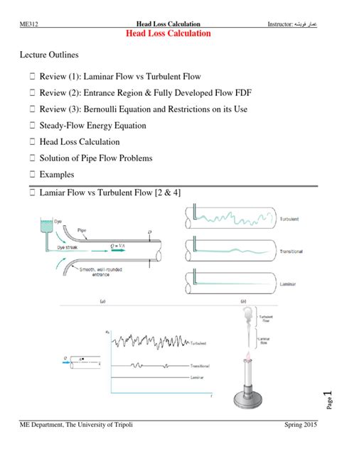 Lecture20 Head Loss Calculation Substitute To Dr Tuhami Lecturer