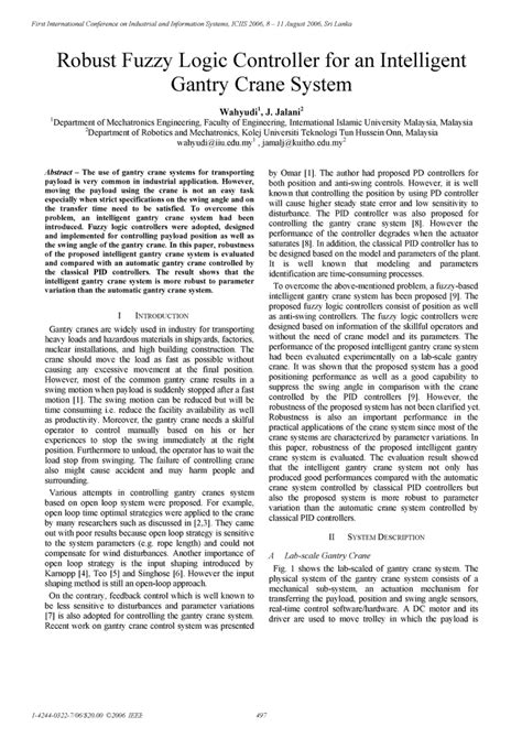 Pdf Robust Fuzzy Logic Controller For An Intelligent Gantry Crane System