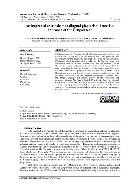 Pdf An Improved Extrinsic Monolingual Plagiarism Detection Approach Of The Bengali Text