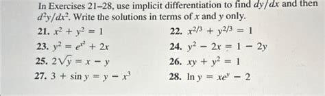 solved in exercises 21 28 use implicit differentiation to