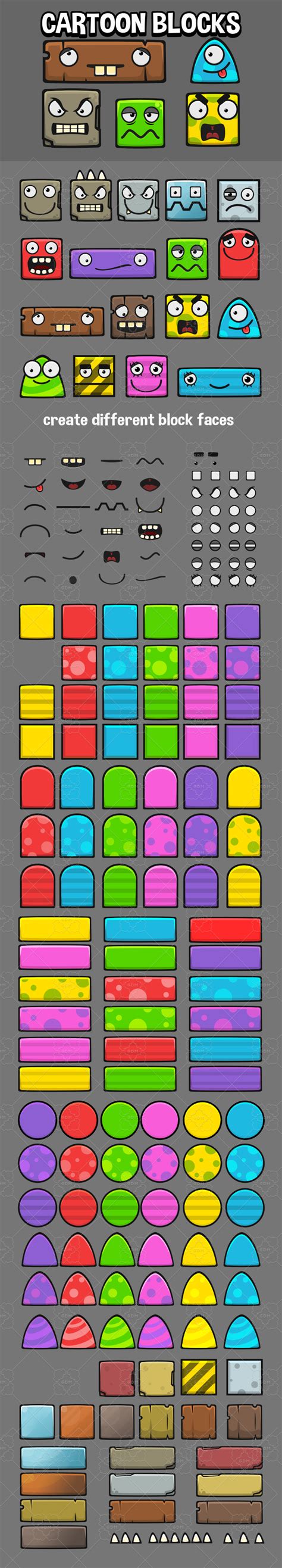 Cartoon Block Faces Game Assets Gamedev Market