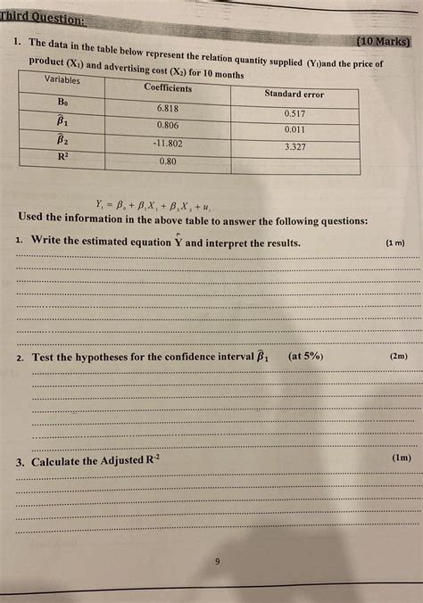 Solved Third Question 10 Marks 1 The Data In The Table
