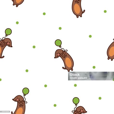Happy Kawaii Dachshund Seamless Pattern Cute Cartoon Dog Characters