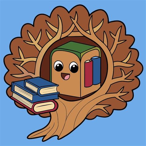 Premium Vector A Cartoon Drawing Of A Tree With Books On It