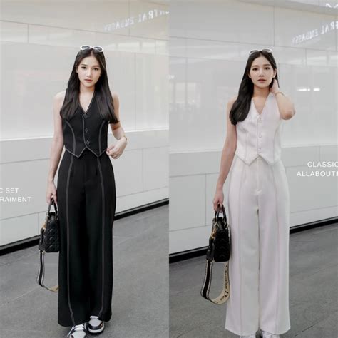 Classic Set ชุดเซทเสื้อกั๊กสูทแขนกุดกระดุมหน้าและกางเกงขายาว Shopee Thailand