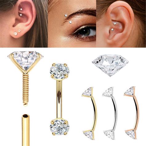 Diamond Threaded Curved Barbell Rook Anti Tragus Eyebrow Daith