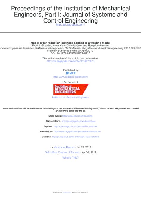 Pdf Model Order Reduction Methods Applied To A Welding Model