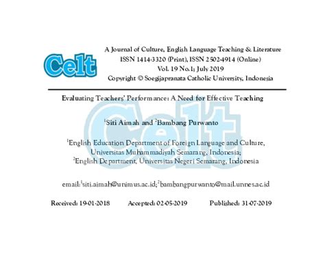 Pdf Evaluating Teachers Performance A Need For Effective Teaching