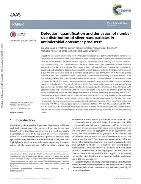 Pdf Comparative Detection Sizing And Quantification Of Silver Nanoparticles In Antimicrobial