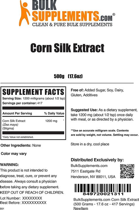 Bulksupplements Corn Silk Extract Powder Bladder Support Supplement Urinary Tract Health